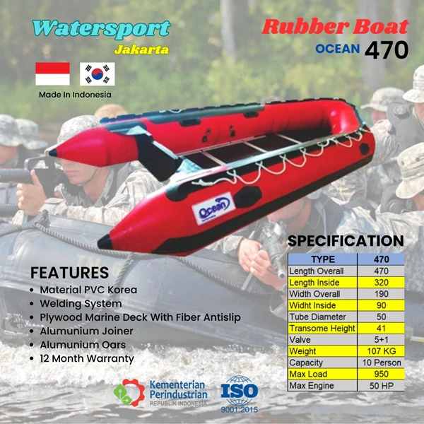 Perahu Karet OCEAN 470 Kapasitas 10 Orang Perekatan Welding System ...