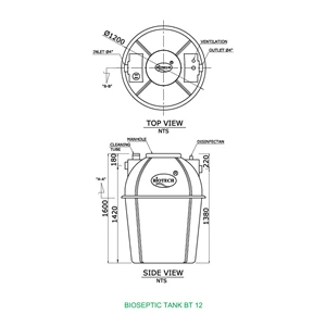 Ukuran Septic Tank Biotech BT 12 kapasitas 1800 liter untuk 6 orang s.d ...